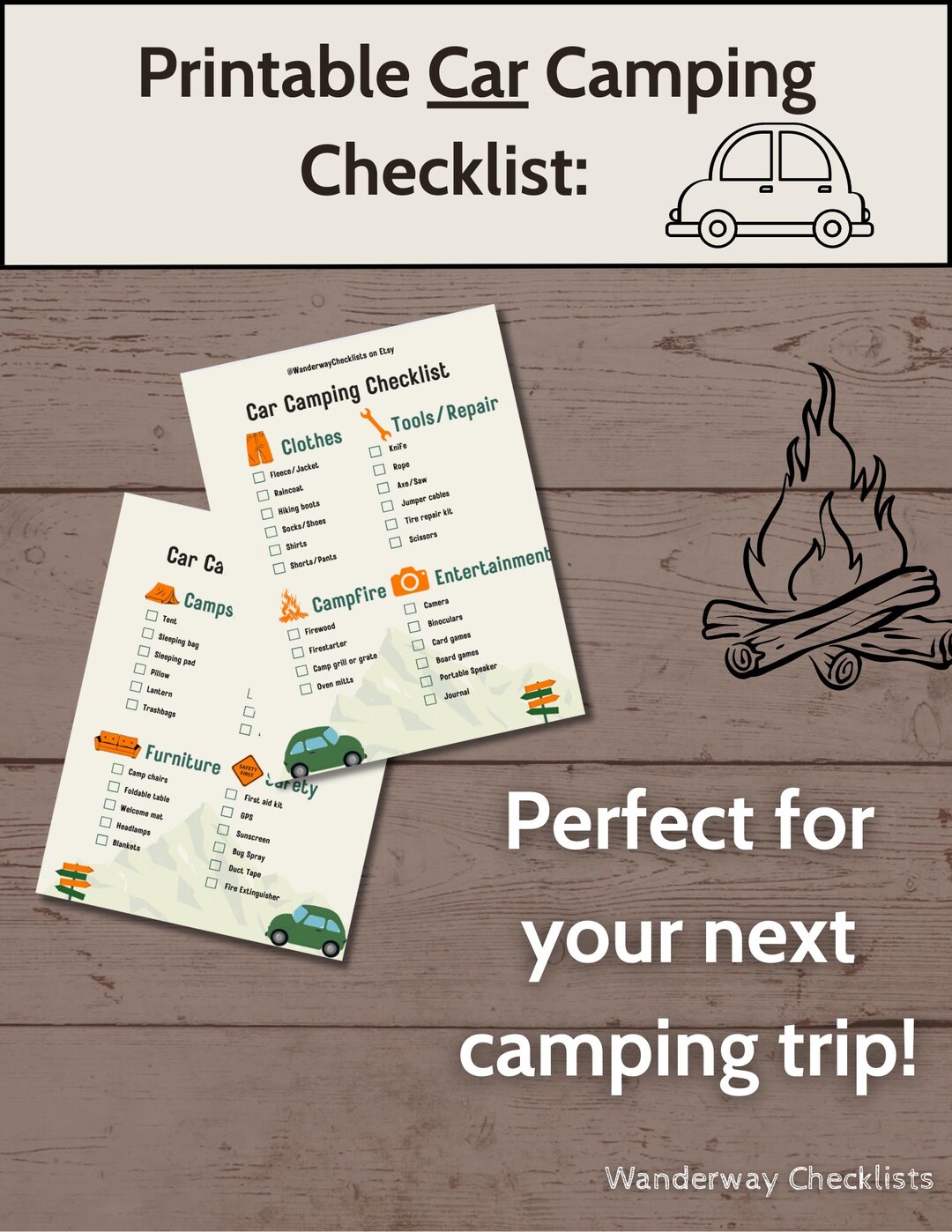 Car Camping Checklist | Printable 2-page Car Camping Checklist - Etsy