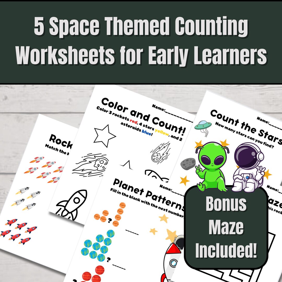 5 Space-themed Counting Worksheets for Kindergarten Fun Number ...