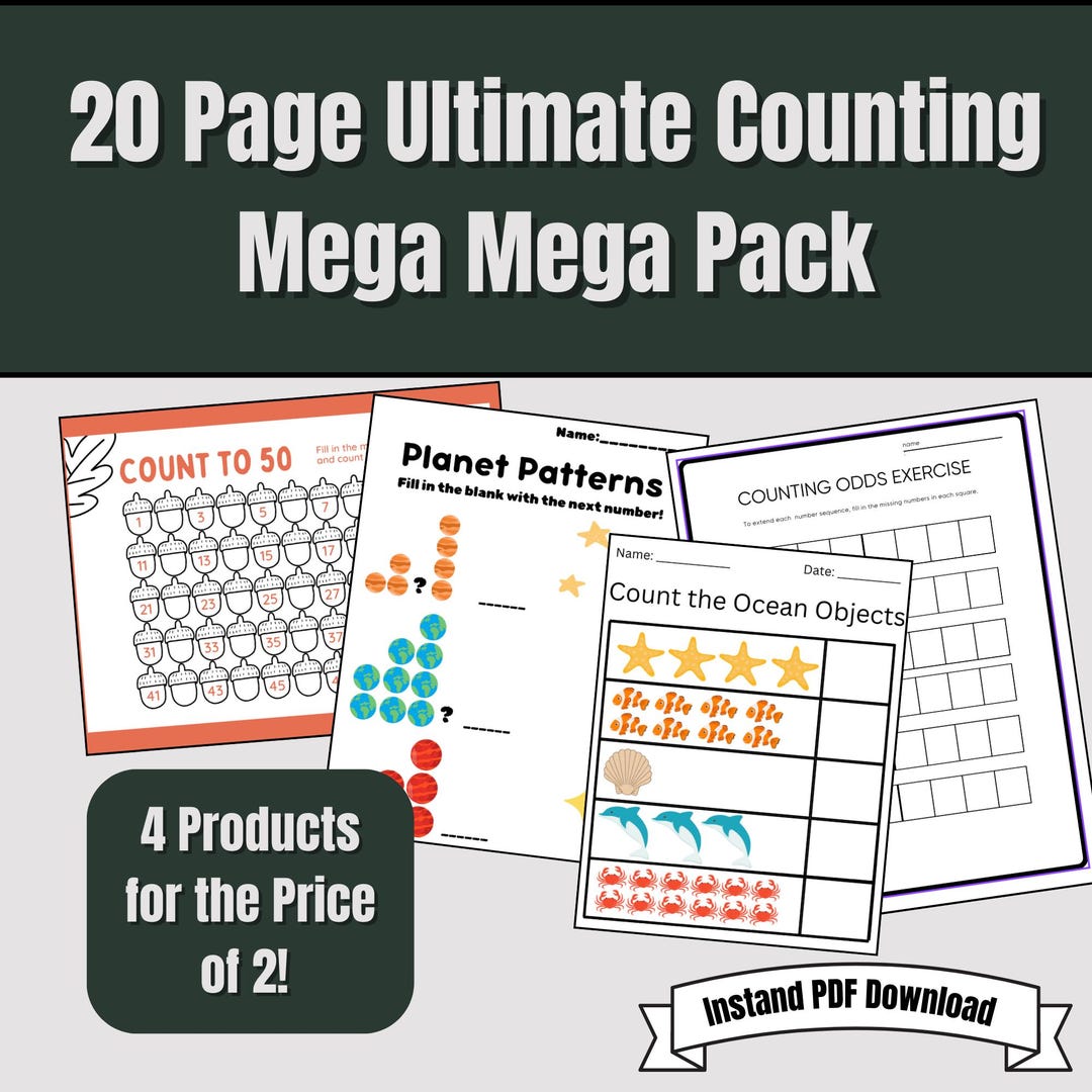 20-page Counting Mega Pack | Kindergarten Math | Fun Themed Counting ...