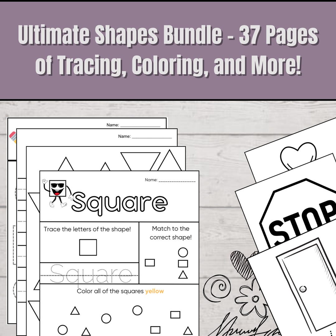37-page Shapes Activity Bundle: Tracing, Coloring, Matching Worksheets ...