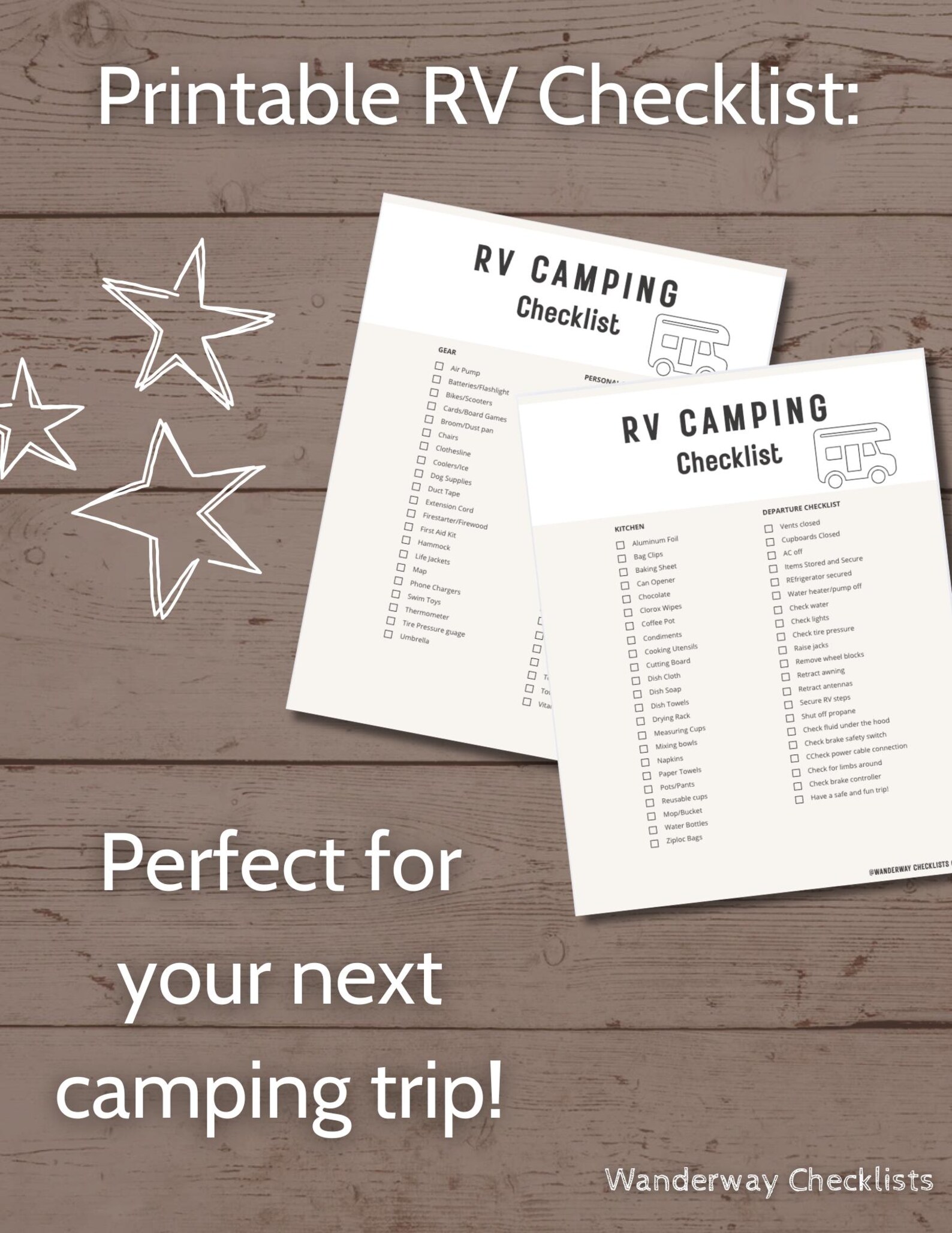 Printable RV Checklist | RV Camping Checklist - Etsy