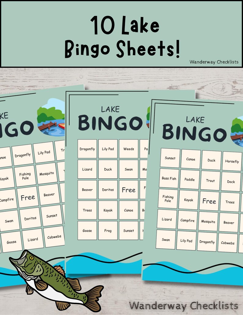 Printable Lake Bingo Game: Nature-themed Family Fun (10 Sheets) - Etsy