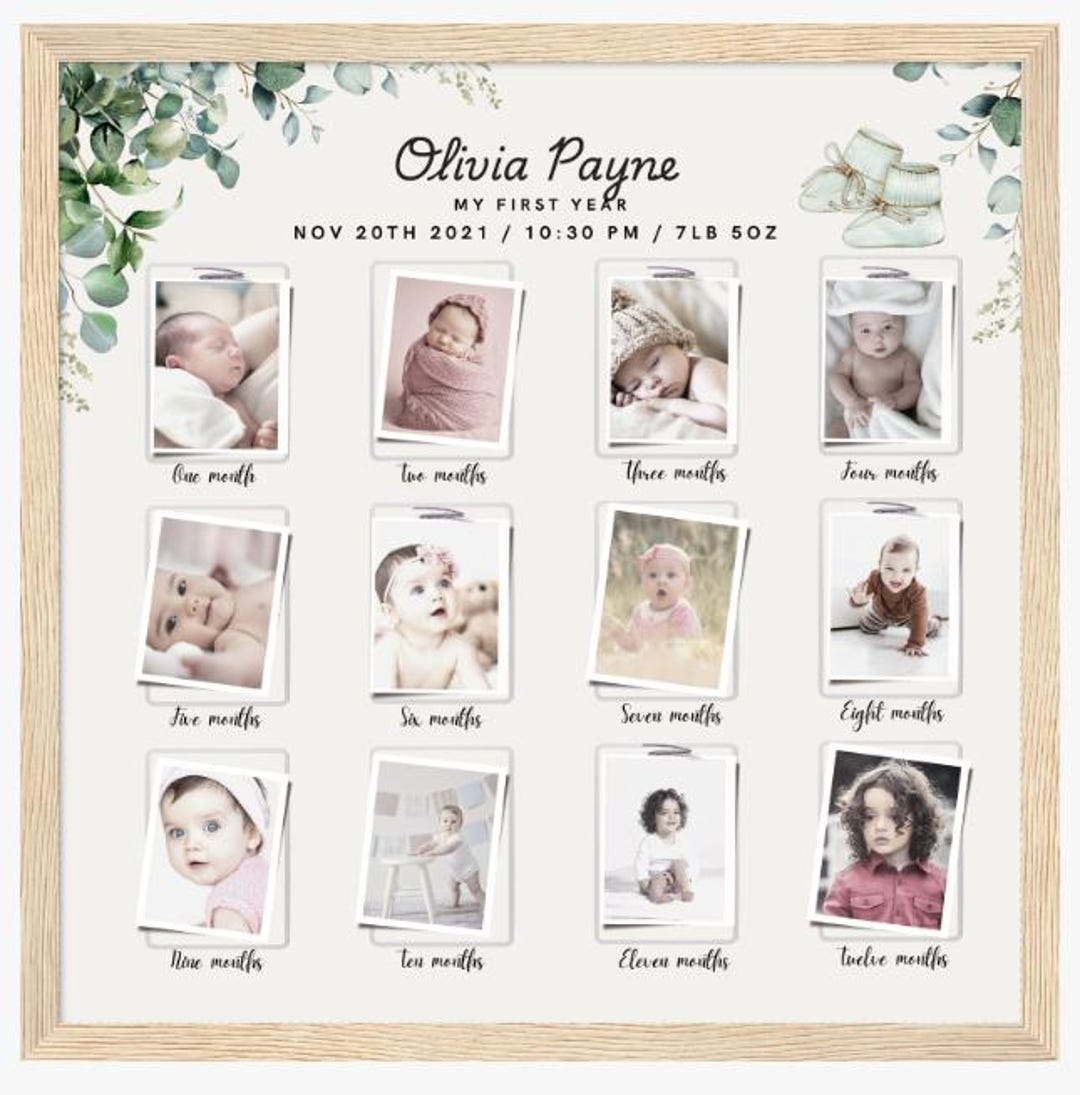 Baby First Year Photo Frame, 1st Birthday Growth Collage,12 Months ...