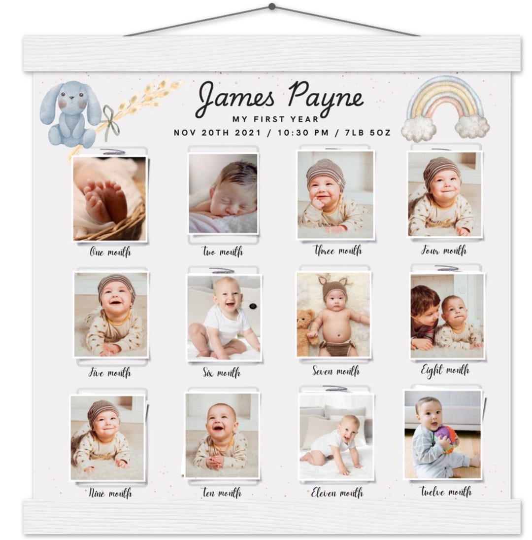 Baby First Year Photo Frame, 1st Birthday Growth Collage,12 Months ...