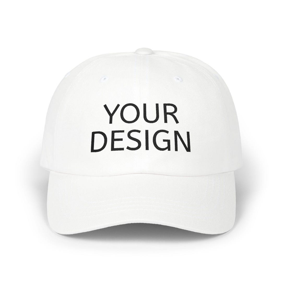 Custom Embroidered Text Dad Cap | White Baseball Hat, Adjustable Strap ...