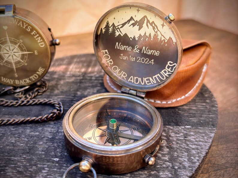 Engraved Working Brass Compass Personalized Gift for Him Custom Compass ...