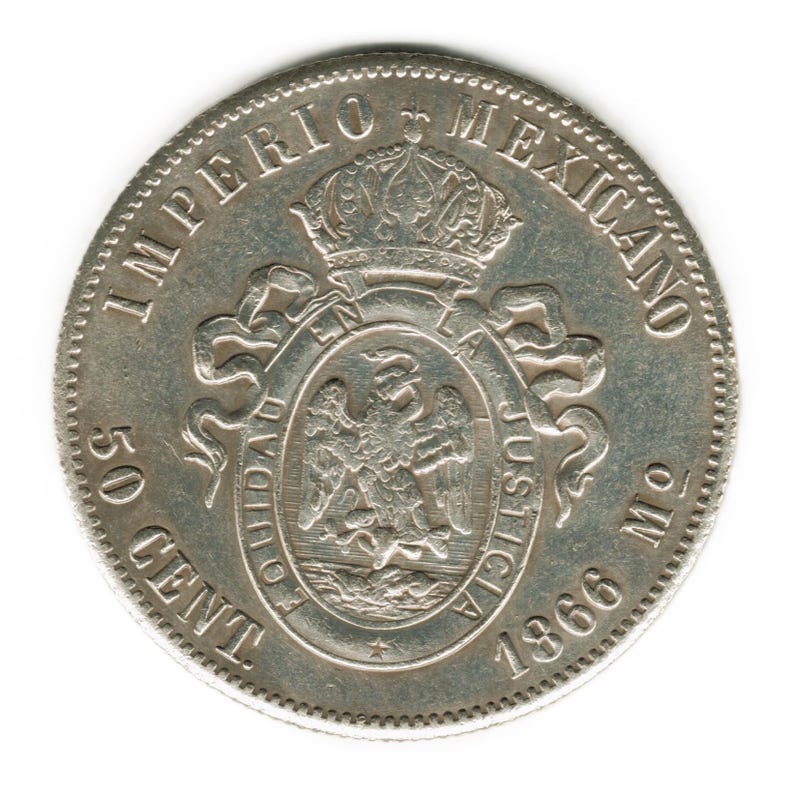 1866 Mexico 50 Centavos - Maximiliano I - Copy of Coin - Etsy