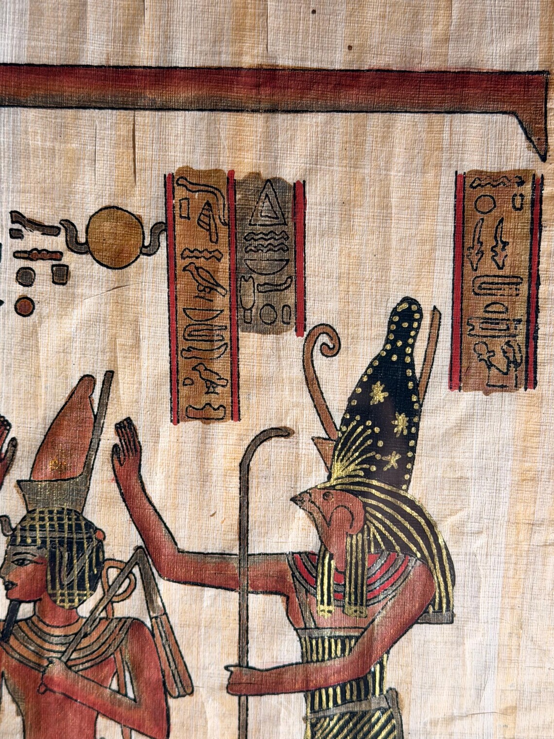 Vintage Egyptian Papyrus Art – Anubis, Horus & Pharaoh, Framed ...