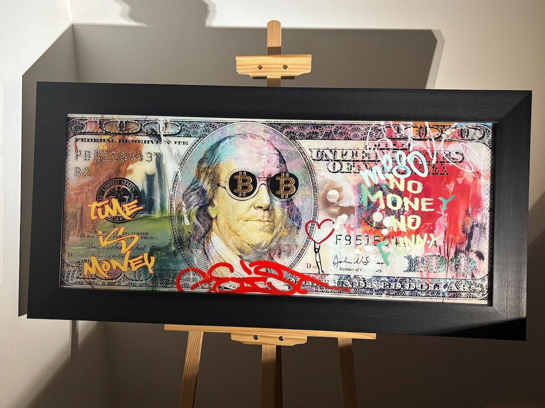 Framed Graffiti Pop Art: Bitcoin Benjamin Franklin on 100 Bill - Etsy