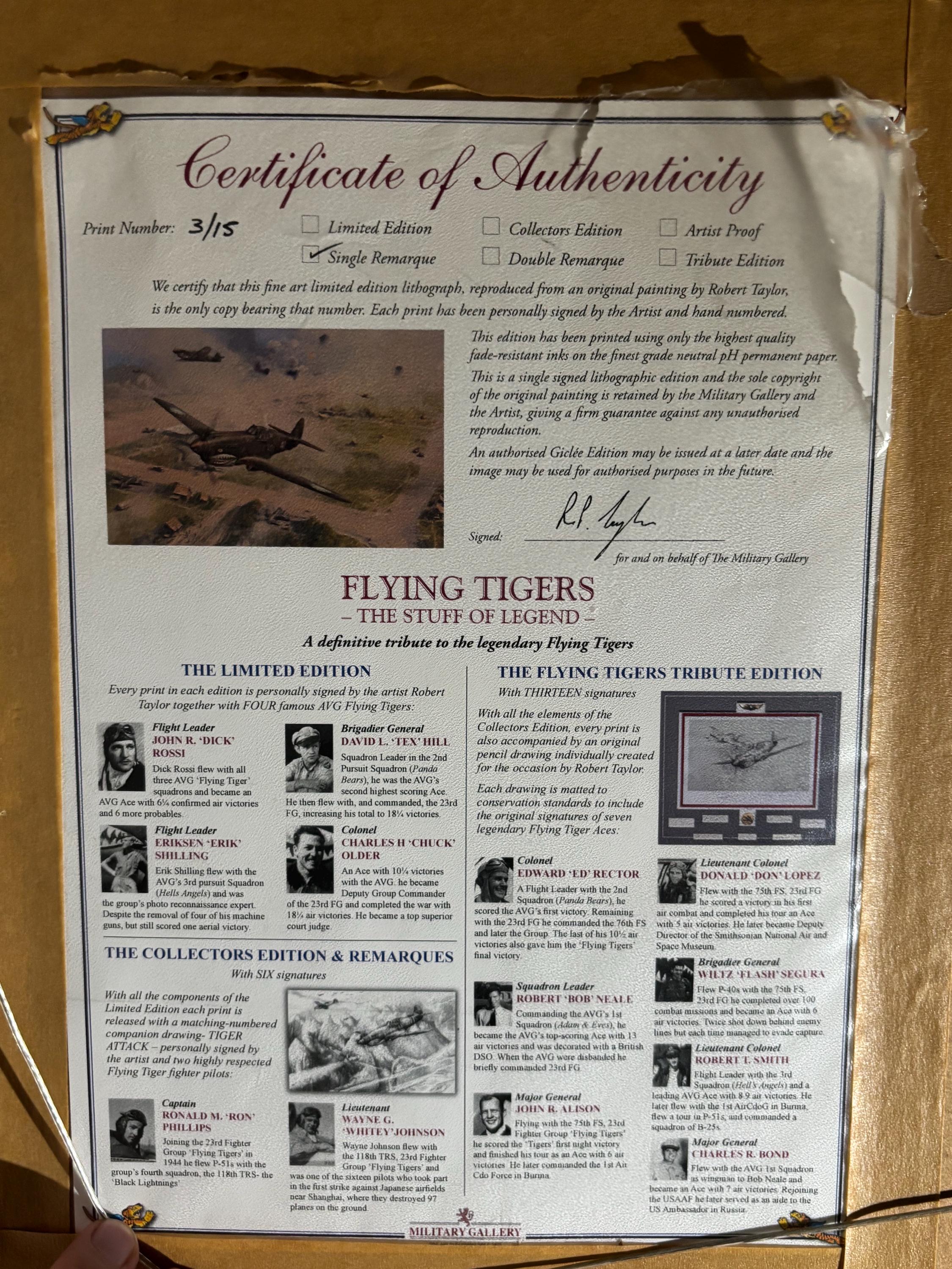 Robert Taylor Flying Tigers Print: WWII Aviation Art Signed by 4 AVG ...