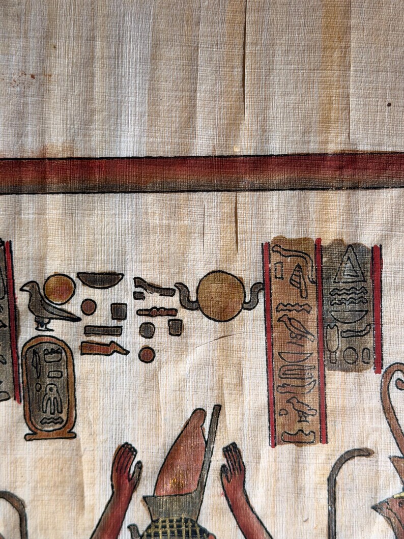 Vintage Egyptian Papyrus Art – Anubis, Horus & Pharaoh, Framed ...