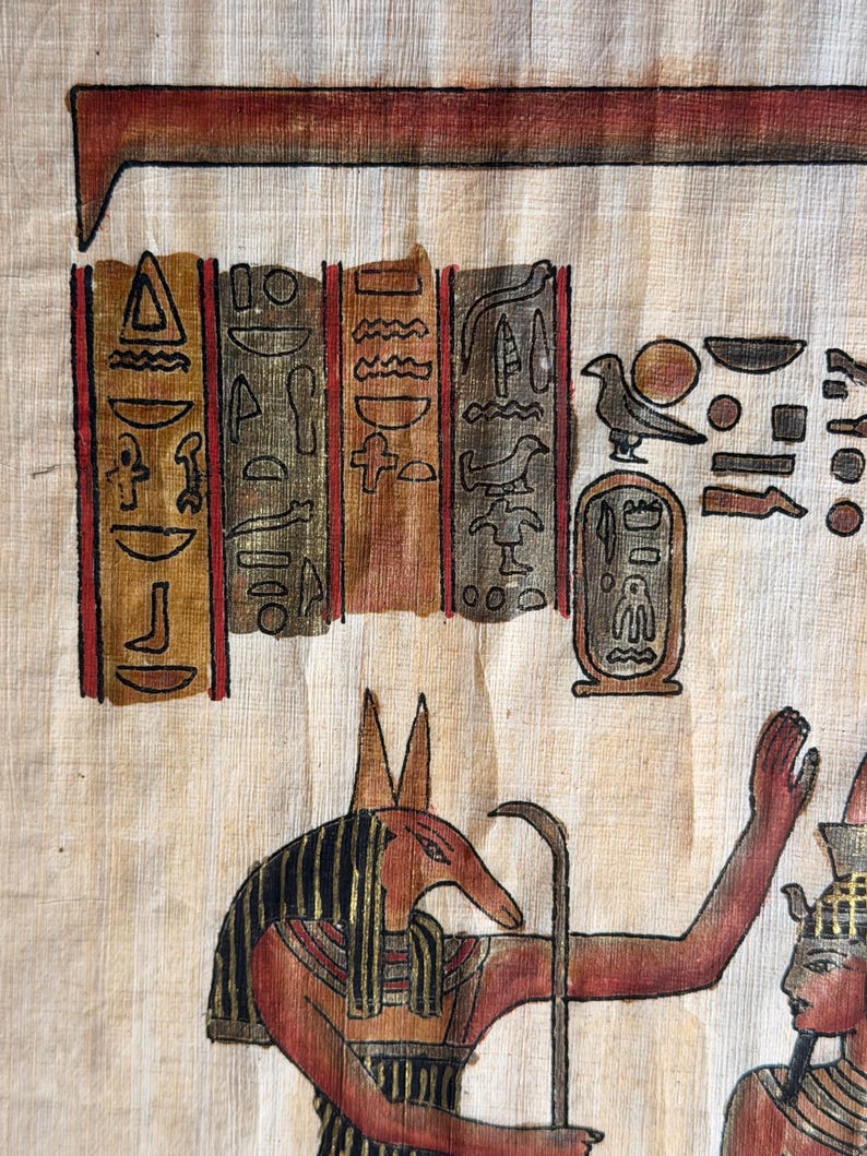 Vintage Egyptian Papyrus Art – Anubis, Horus & Pharaoh, Framed ...