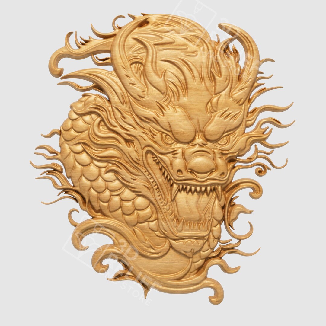 Asian Dragon Head STL File for CNC Wood Carving Relief - Etsy