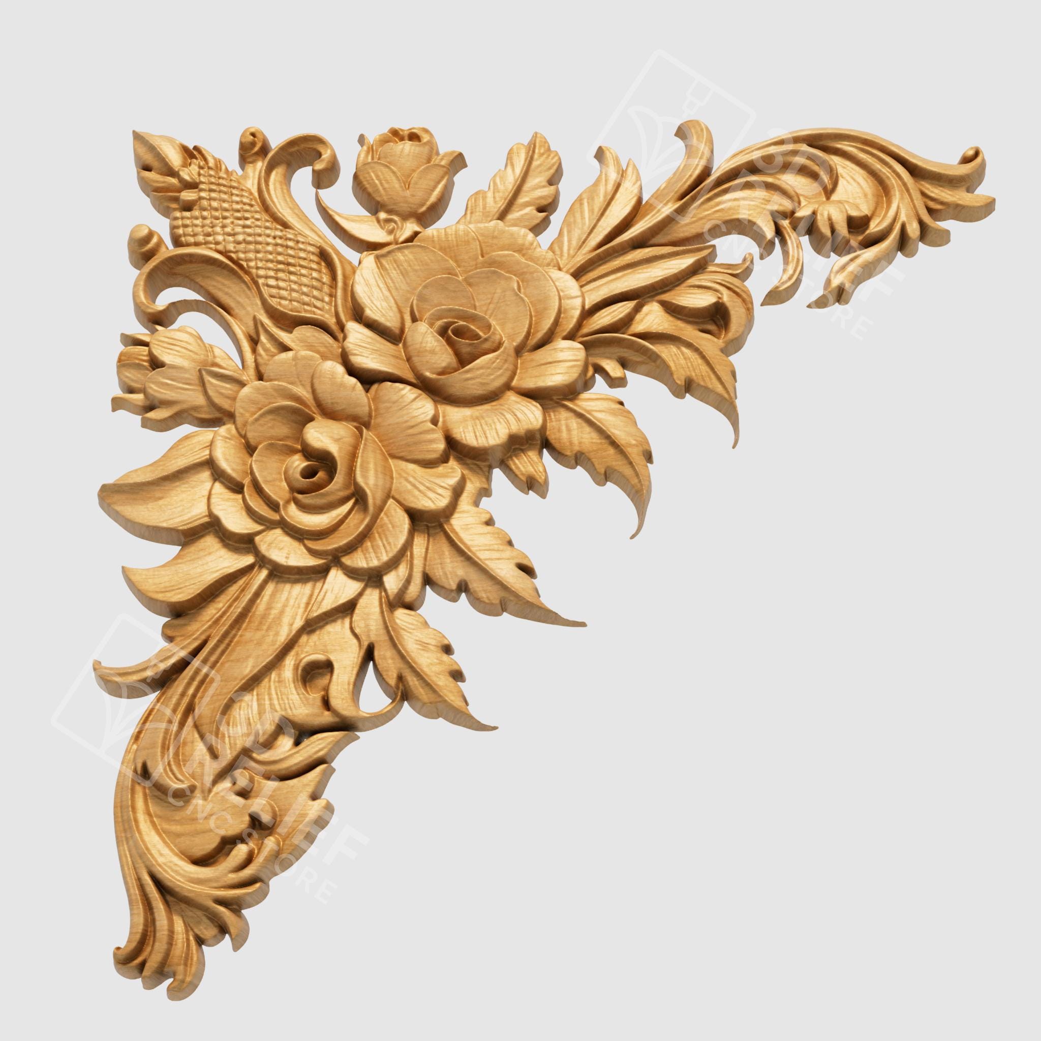 Floral Corner STL Relief – CNC Wood Carving 3D Model, Decorative ...