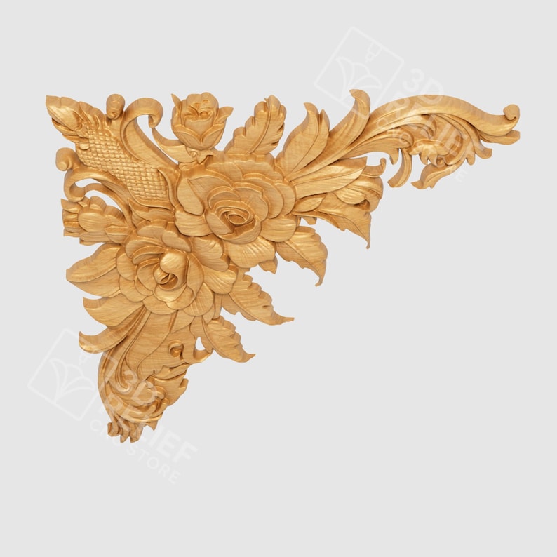 Floral Corner STL Relief – CNC Wood Carving 3D Model, Decorative ...