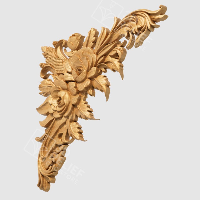 Floral Corner STL Relief – CNC Wood Carving 3D Model, Decorative ...