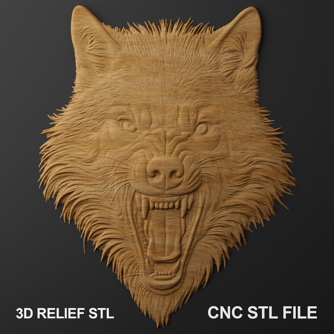 Wolf Head CNC Relief STL | 3D Animal Carving Model (digital Download ...