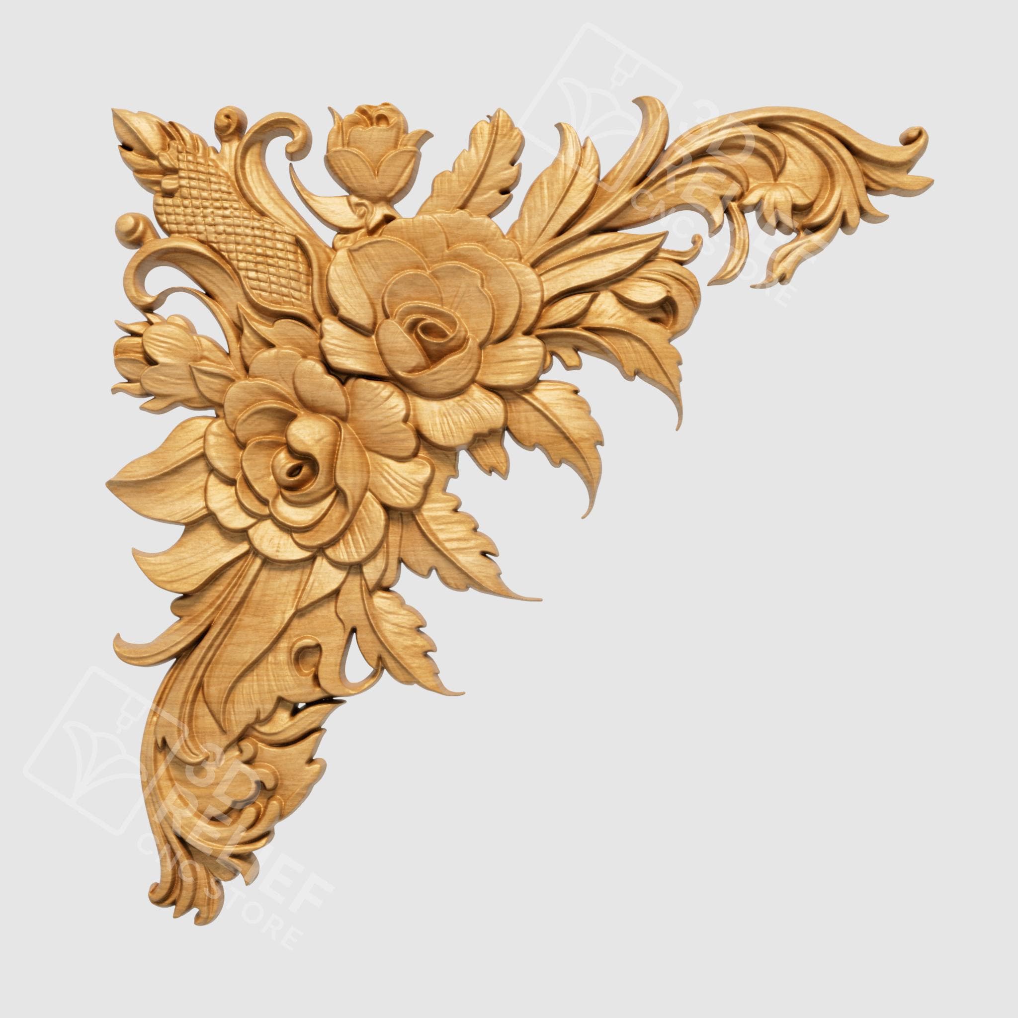 Floral Corner STL Relief – CNC Wood Carving 3D Model, Decorative ...