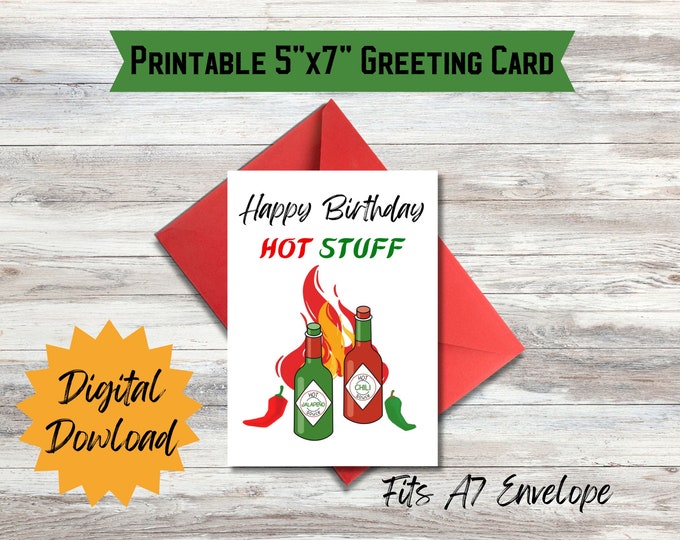 Happy Birthday Hot Stuff Funny Printable Birthday Greeting Card INSTANT ...