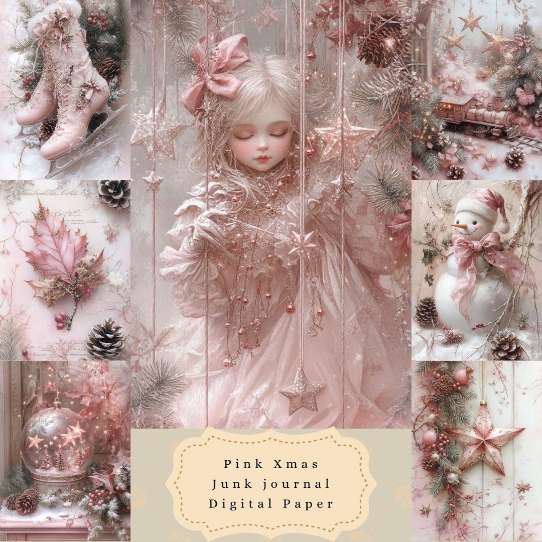 Pink Fantasy Christmas Holiday Digital Printable Junk Journal Kit ...