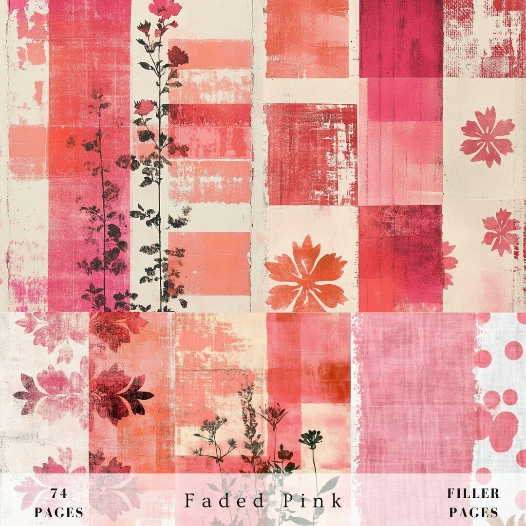 Faded Textured Pink Filler Junk Journal Scrapbook Paper, Shabby Chic ...