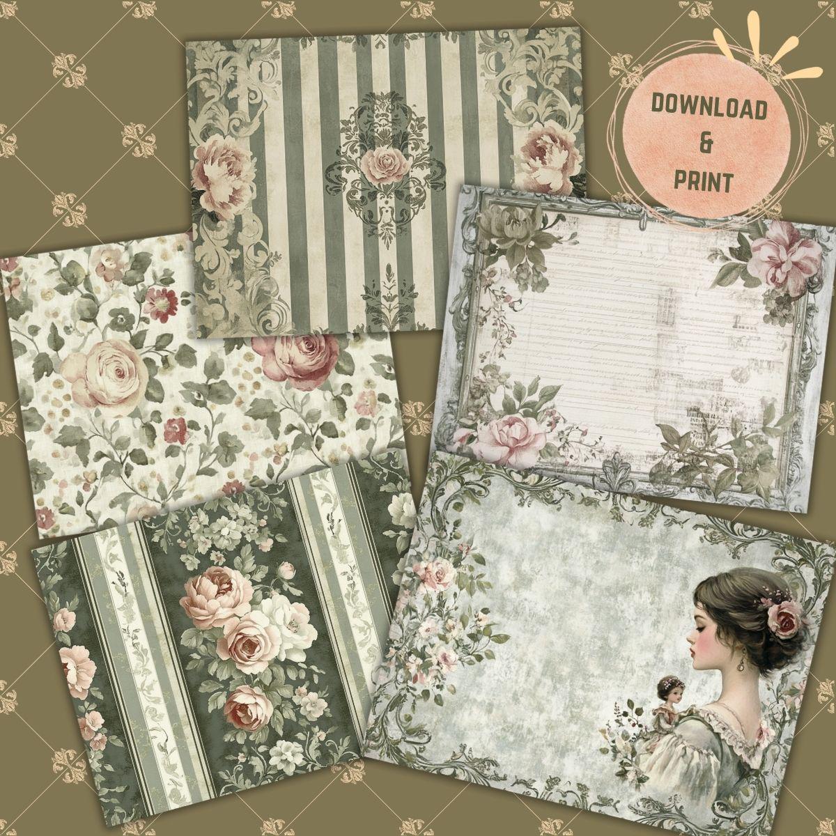 Faded Green Garden Junk Journal Paper, Vintage Shabby Chic, Antique ...