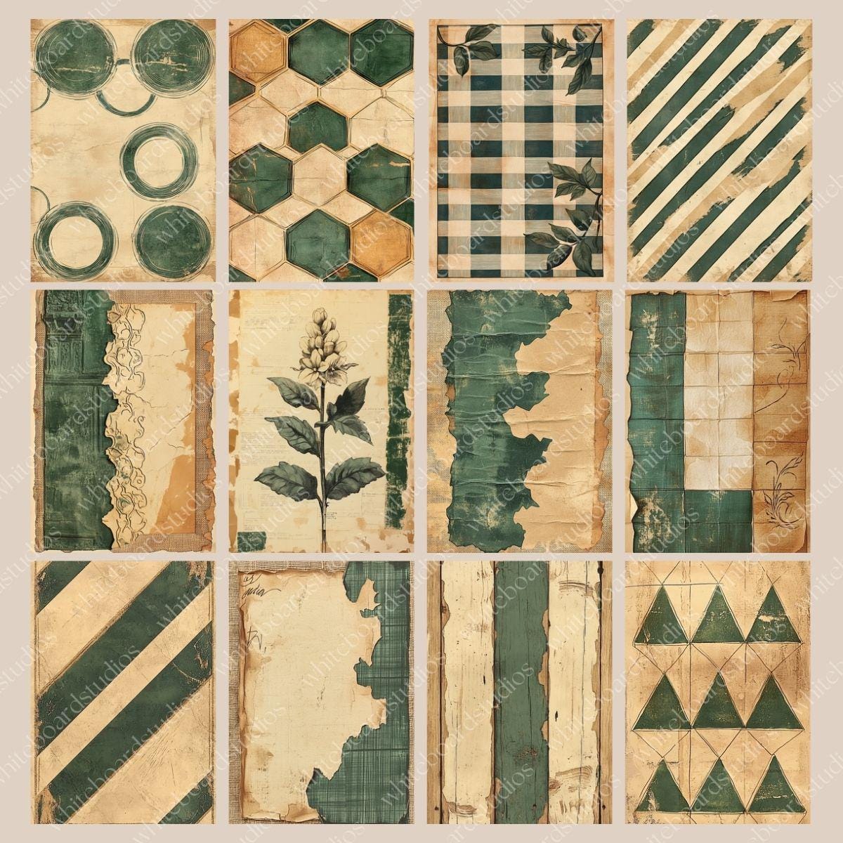 Vintage Faded Green Junk Journal Filler Pages, Shabby Chic Scrapbook ...