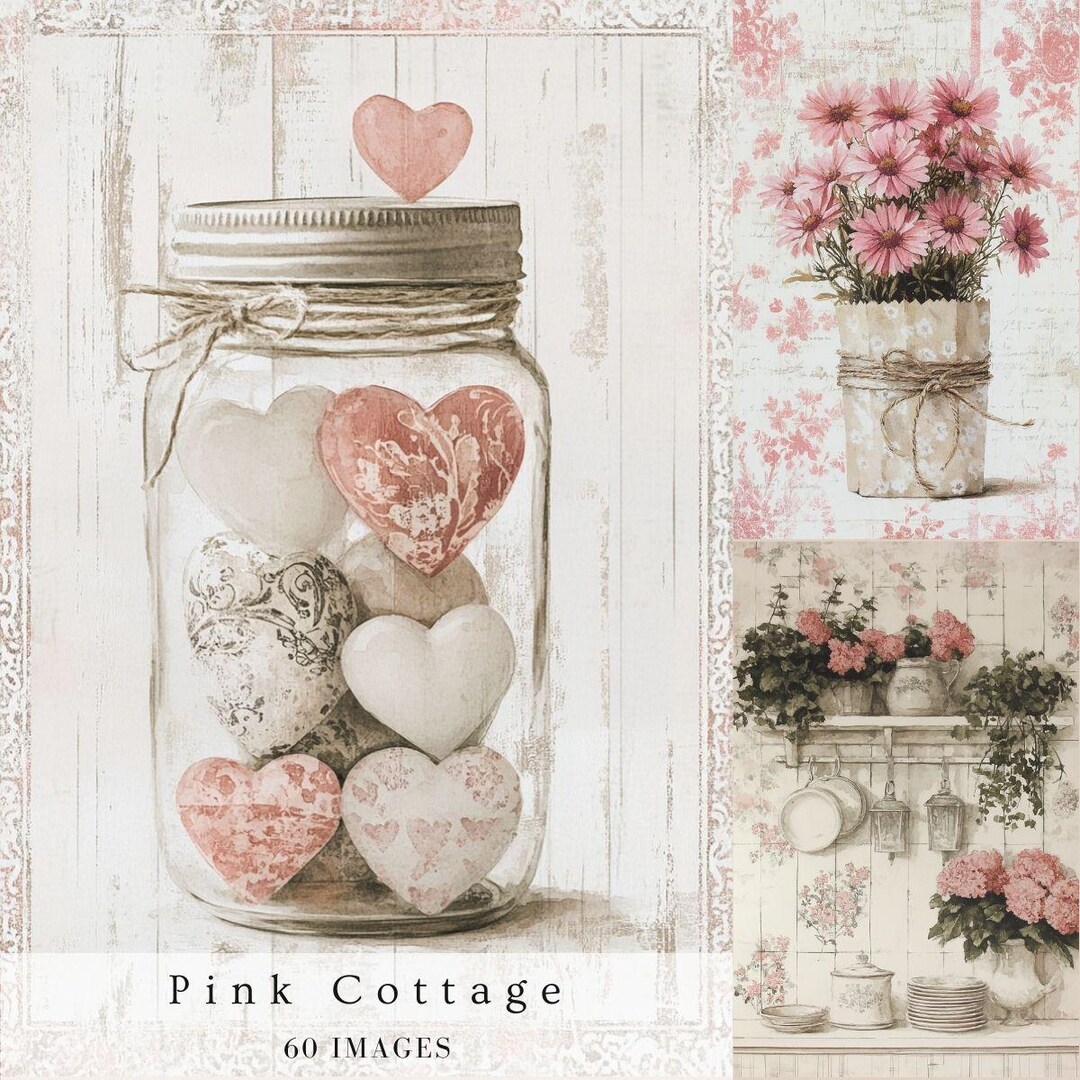 Pink Shabby Cottage Scrapbook Junk Journal Digital Floral Wall Art ...