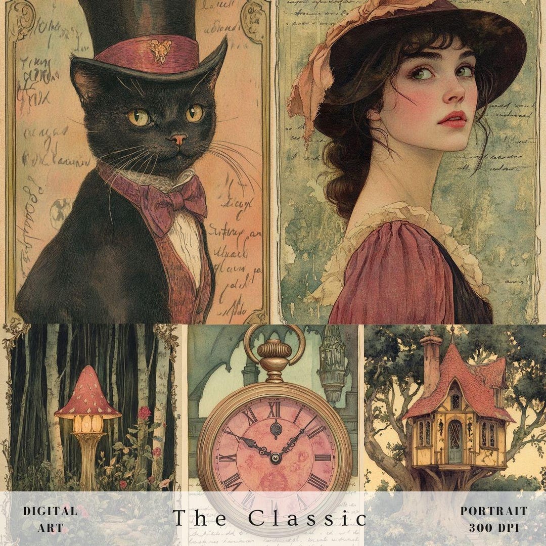 Vintage Fairytale Junk Journal Scrapbook Wall Art, Classic Folklore ...