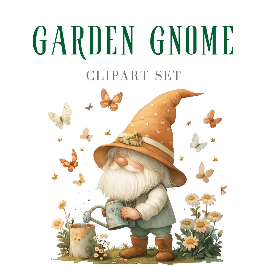Watercolor Garden Gnomes Clipart Bundle Set, Vintage Cottagecore ...