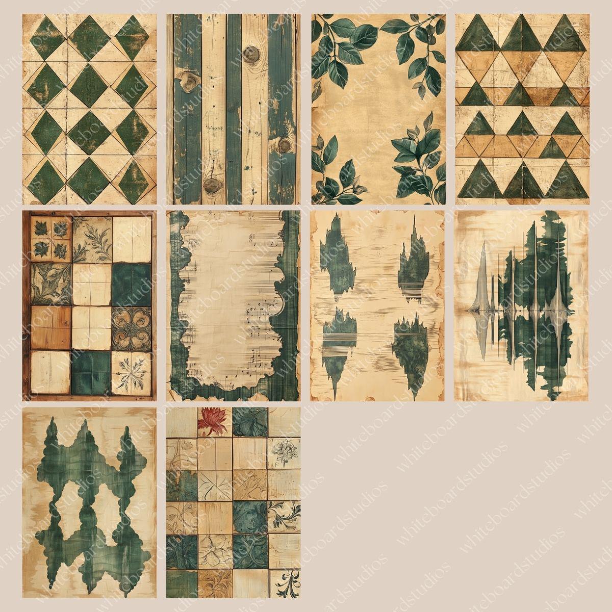 Vintage Faded Green Junk Journal Filler Pages, Shabby Chic Scrapbook ...