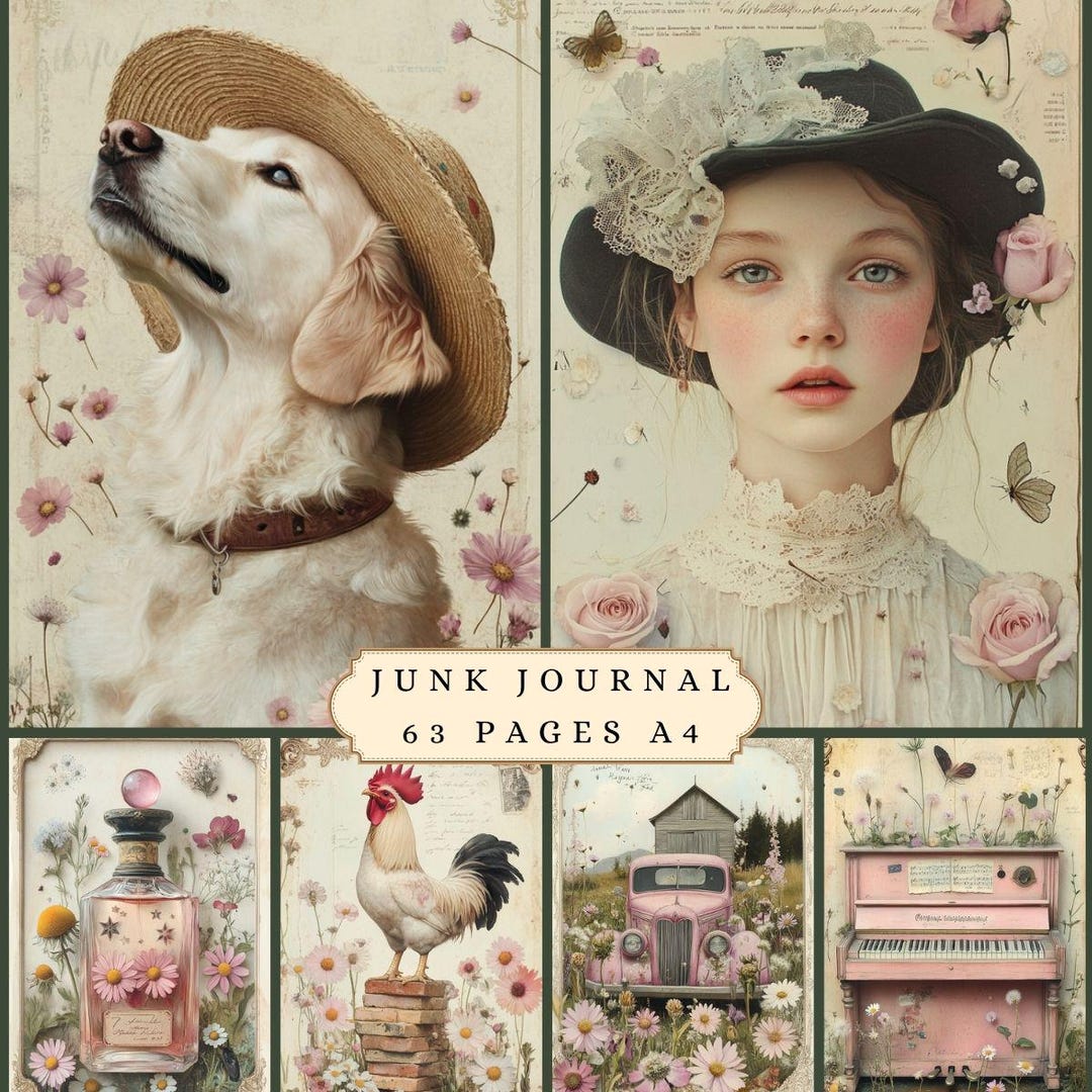 Vintage Rococo Scrapbook Junk Journal, Farm Animal Magical, Fairytale ...