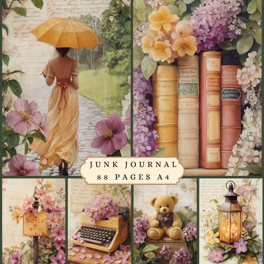 Vintage Cottage Junk Journal Scrapbook Digital Paper, Floral Country ...