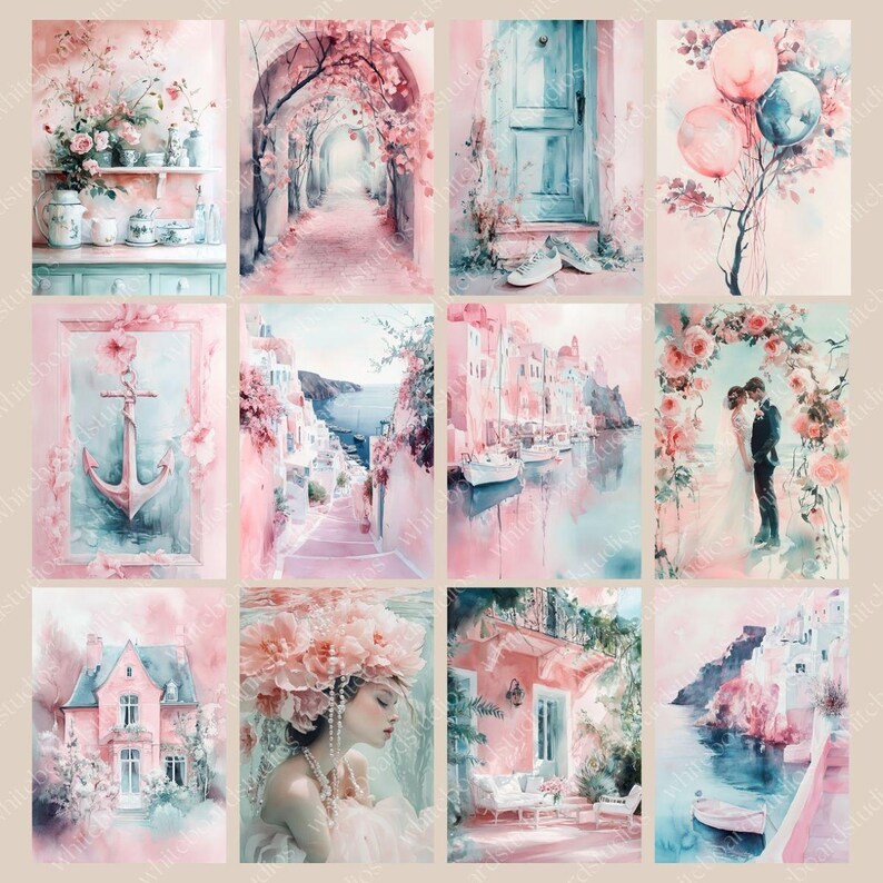 Boho Pink Wall Art Scrapbook and Junk Journal, Shabby Chic Boho Beach ...