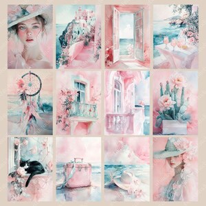 Boho Pink Wall Art Scrapbook and Junk Journal, Shabby Chic Boho Beach ...