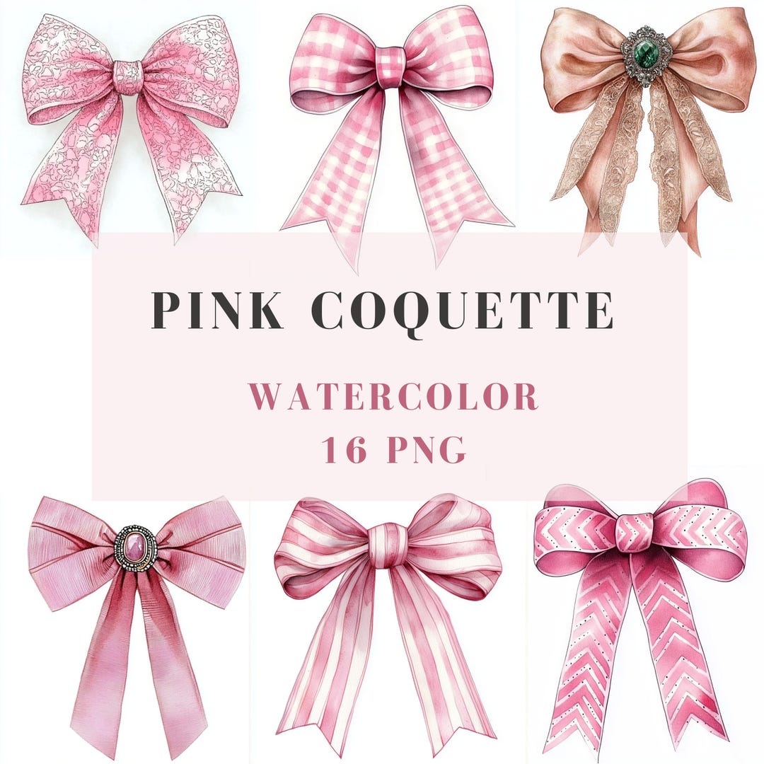 Watercolor Pastel Pink Coquette Ribbon Bow Clipart Png, Wedding Bridal ...