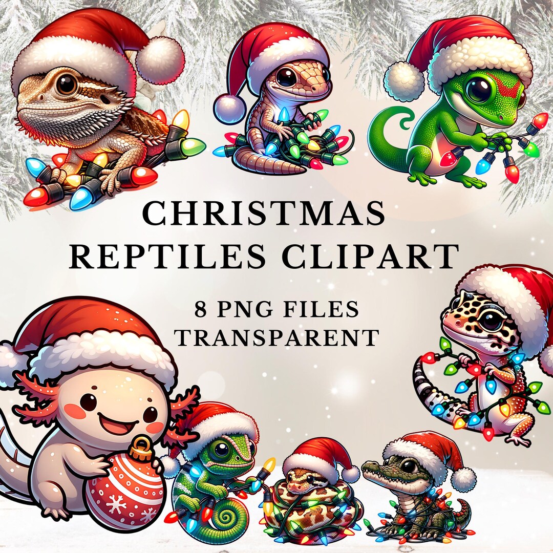 Reptile Christmas Clipart Bundle, Lizard Leopard Gecko Bearded Dragon ...