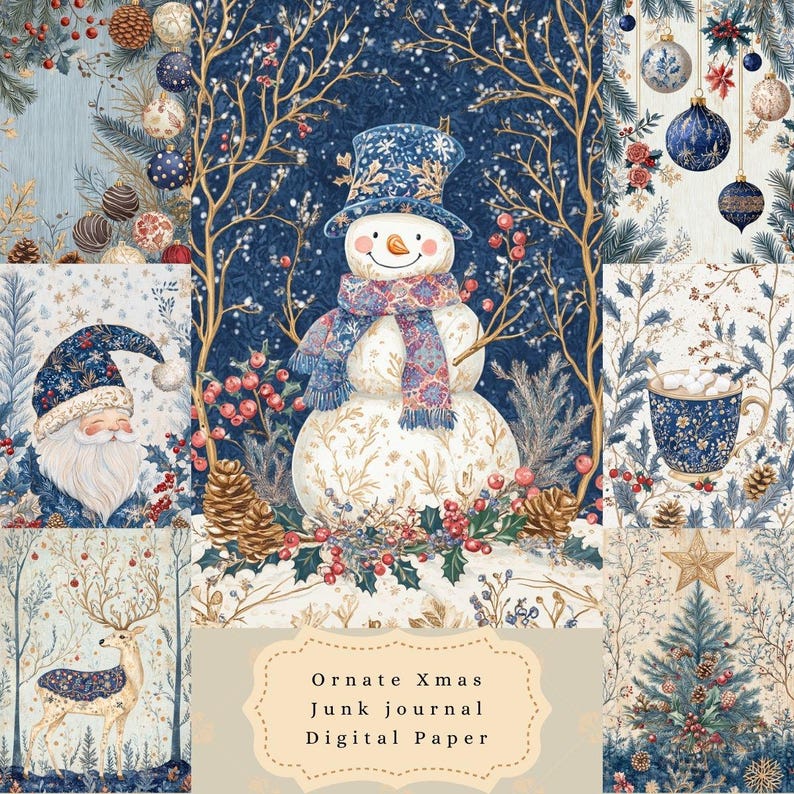 Christmas Winter Holiday Digital Printable Junk Journal Pages, Xmas Art ...
