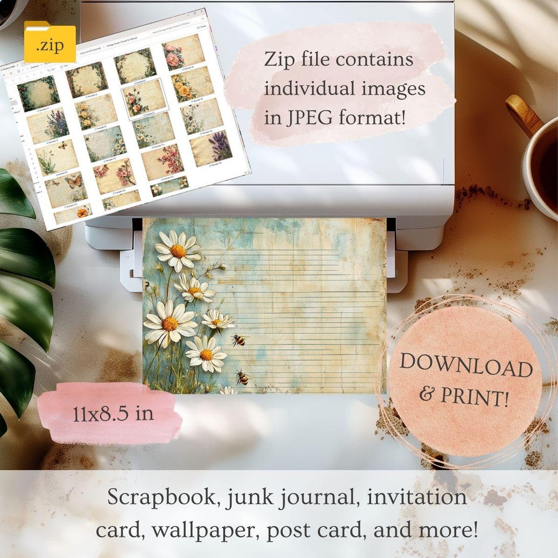 Junk Journal Black Pink Filler Pages, Newspaper, Pattern, Shabby ...