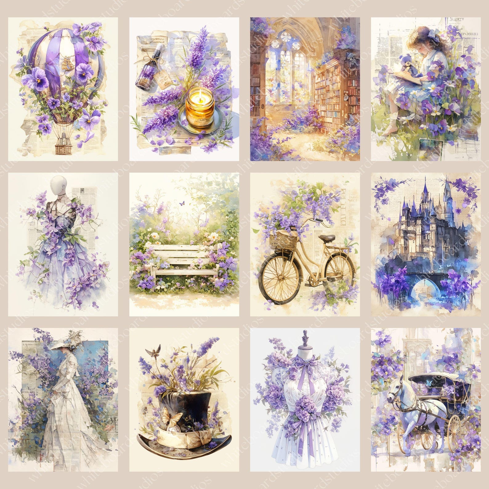 Vintage Pastel Purple Junk Journal, Lilac Ephemera Lavender Floral ...