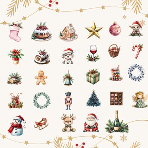 Vintage Watercolor Christmas Clipart Bundle, Santa Reindeer Snowman ...
