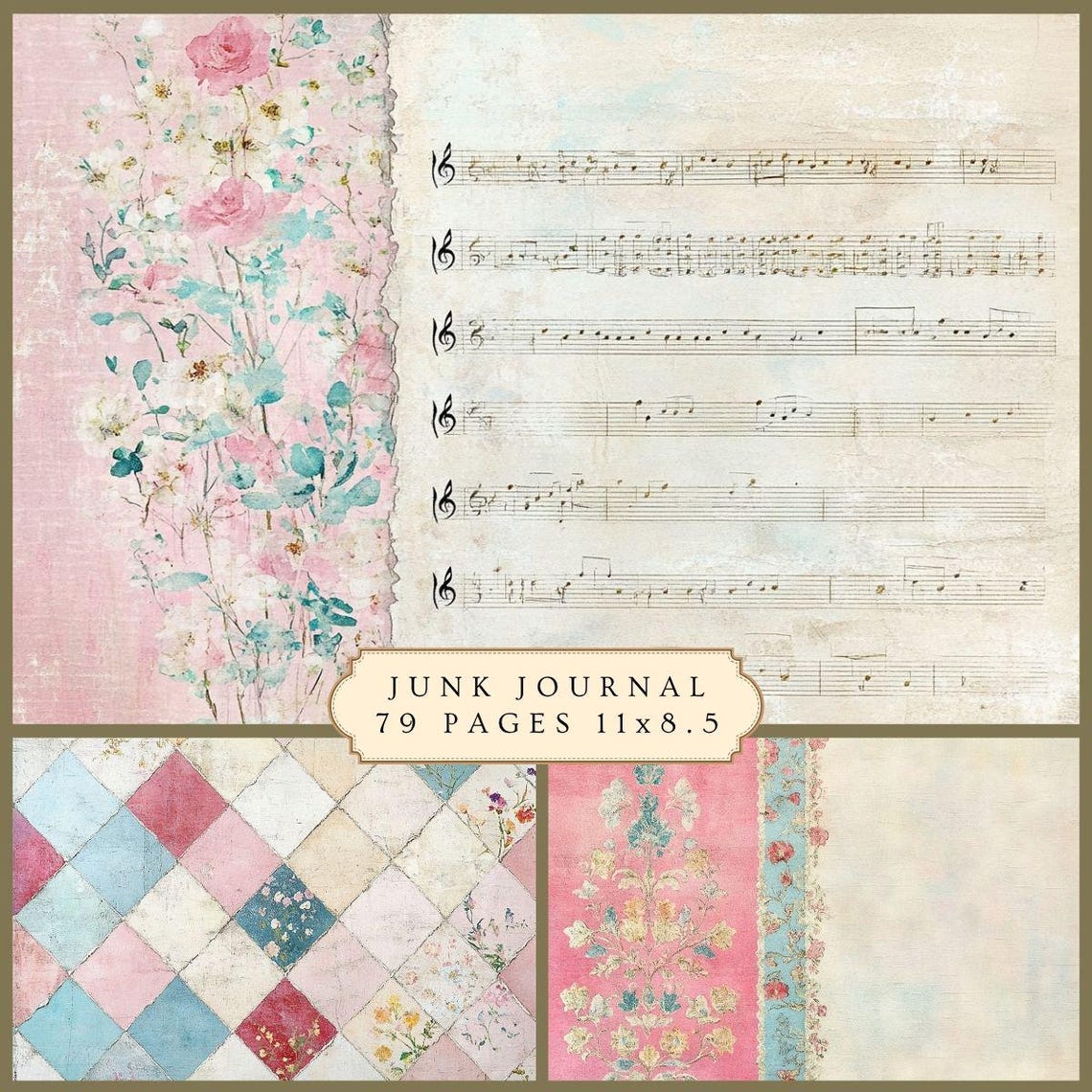 Ornate Pastel Pink Junk Journal Paper, Vintage Shabby Chic, Cottage ...