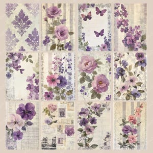 Vintage Classic Botanical Purple Filler Pages for Junk Journal ...