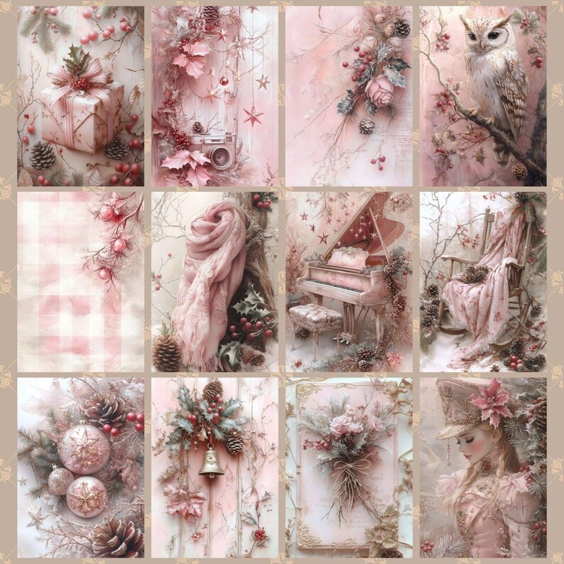 Pink Fantasy Christmas Holiday Digital Printable Junk Journal Kit ...