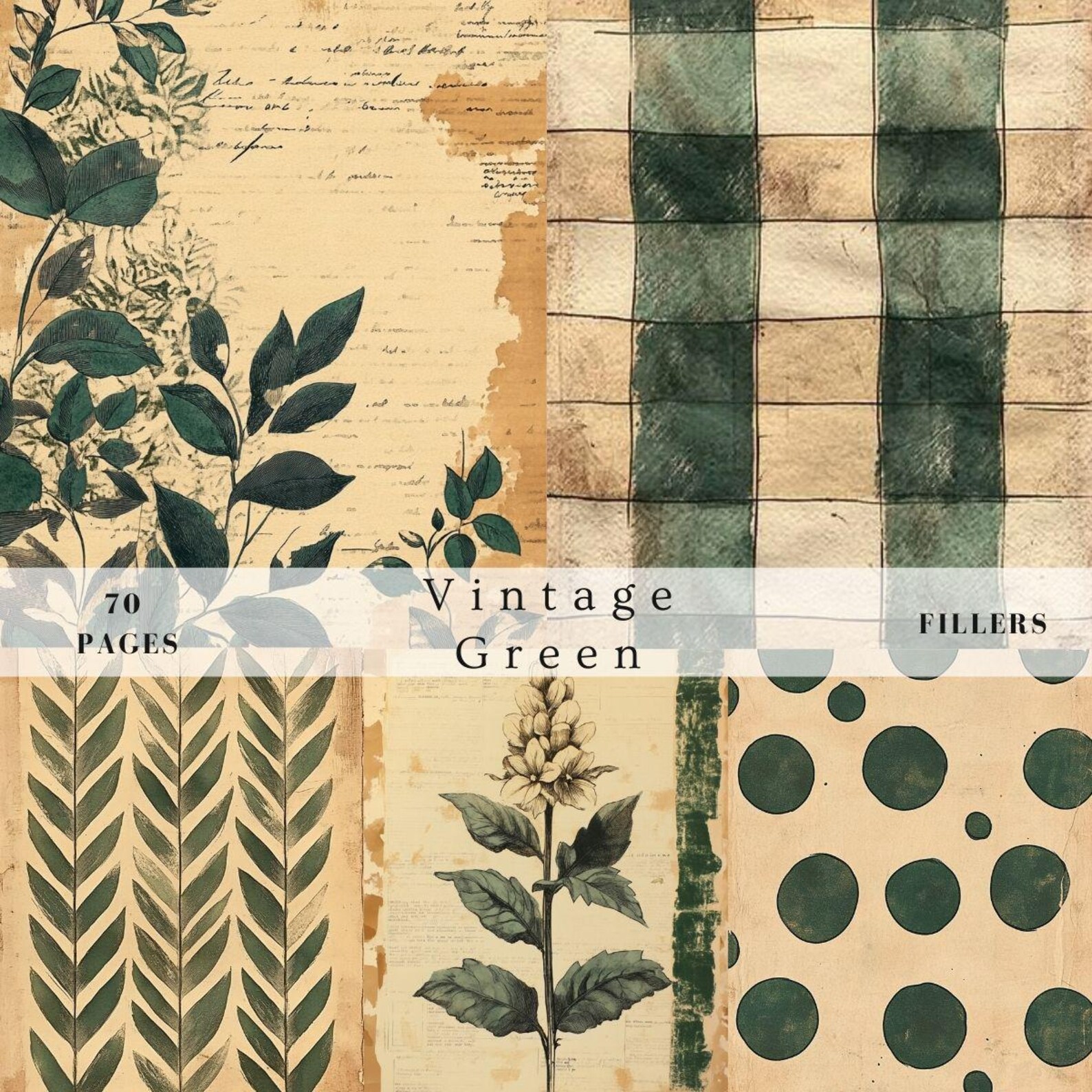 Vintage Faded Green Junk Journal Filler Pages, Shabby Chic Scrapbook ...