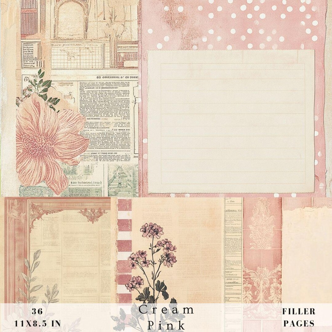 Junk Journal Pastel Pink Filler Pages,butterfly, Horizontal Shabby ...