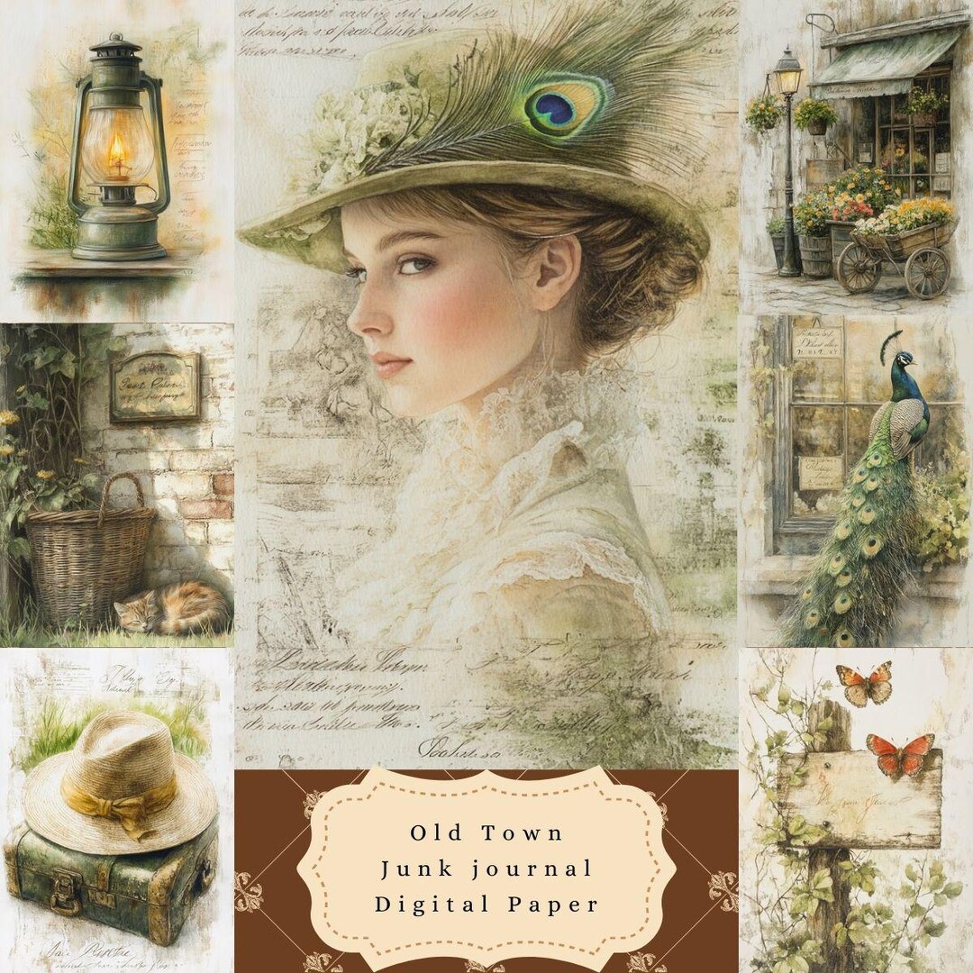 Old Town Shabby Chic Scrapbook Junk Journal Pages, Digital Cottagecore ...