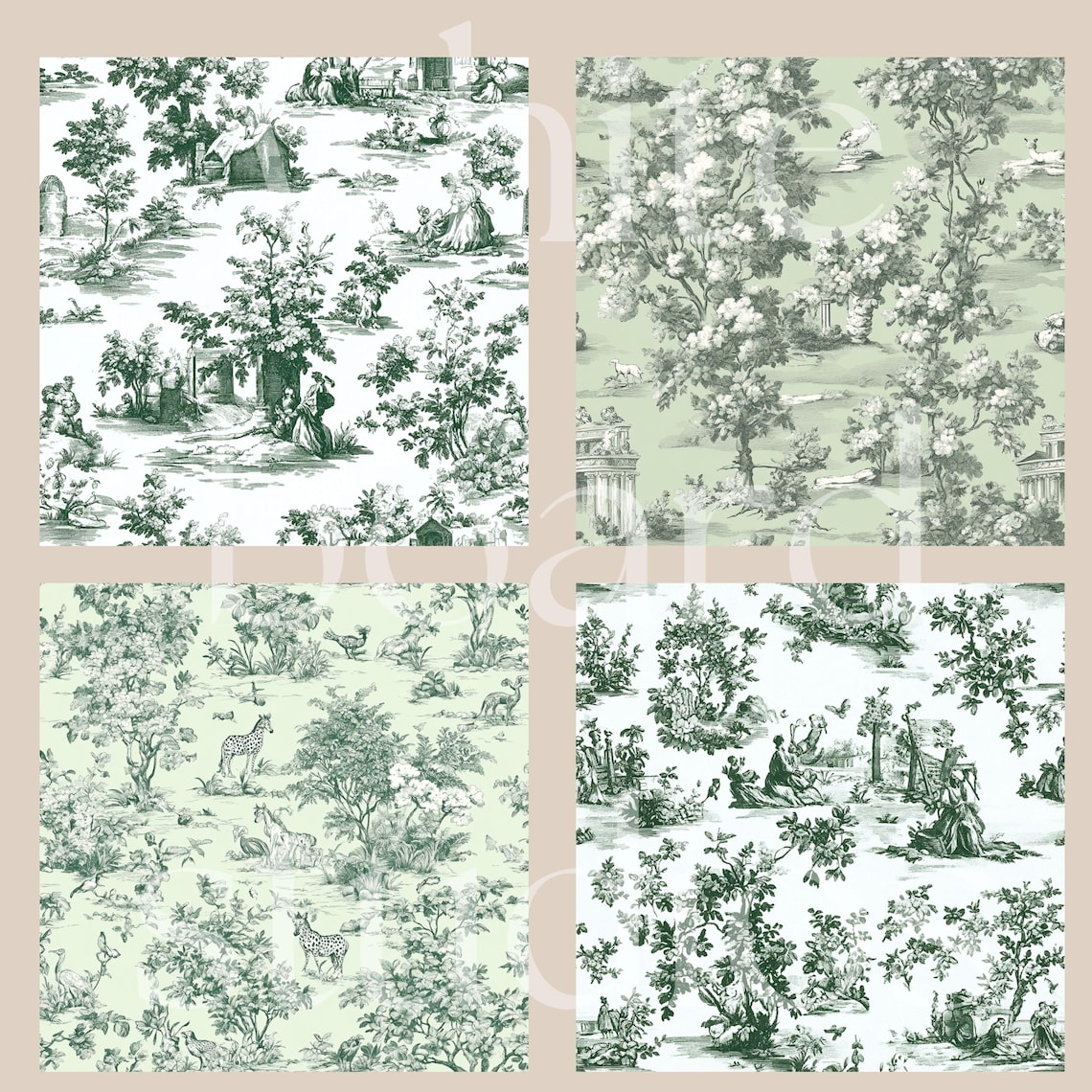Sage Green Toile De Jouy Floral Seamless Pattern Digital Paper ...