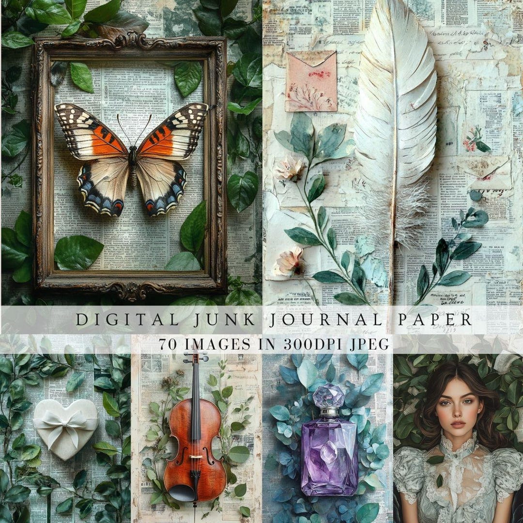 Botanical Newspaper Print Junk Journal Scrapbook Wall Art, Vintage ...