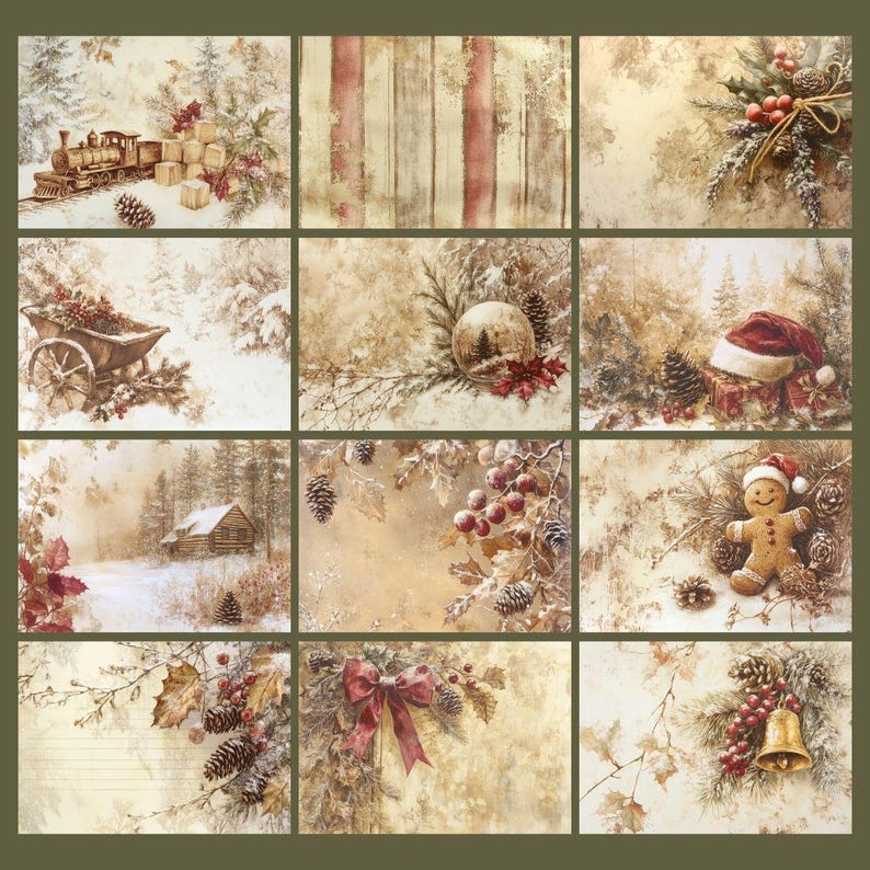 Red Christmas Holiday Digital Printable Junk Journal Pages, Rustic ...